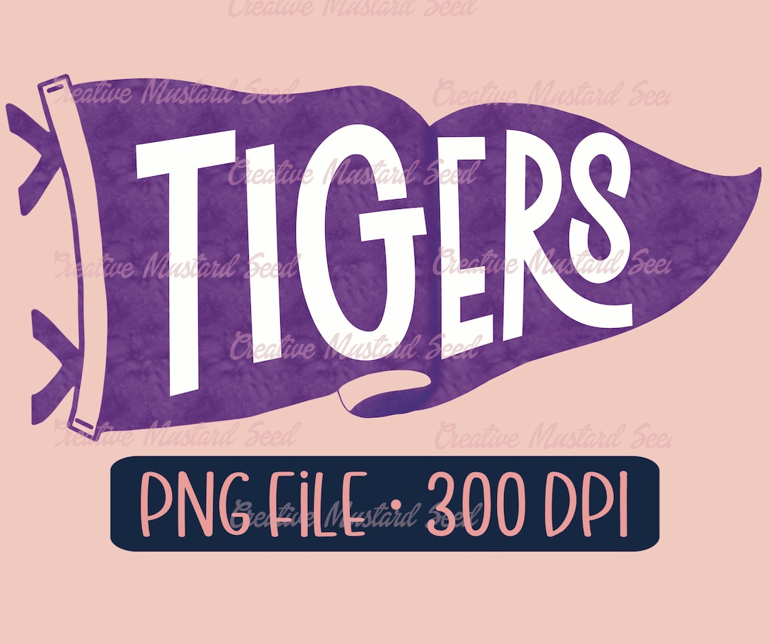 Tigers Mascot Purple Watercolor Pennant Flag PNG- Sports Digital File ...
