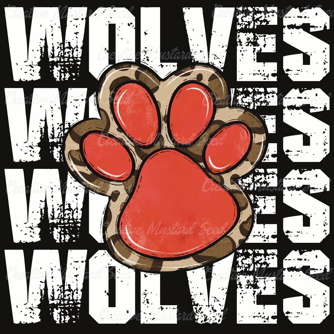Wolves Repeat Red and White Mascot PNG- Sports Digital File ...