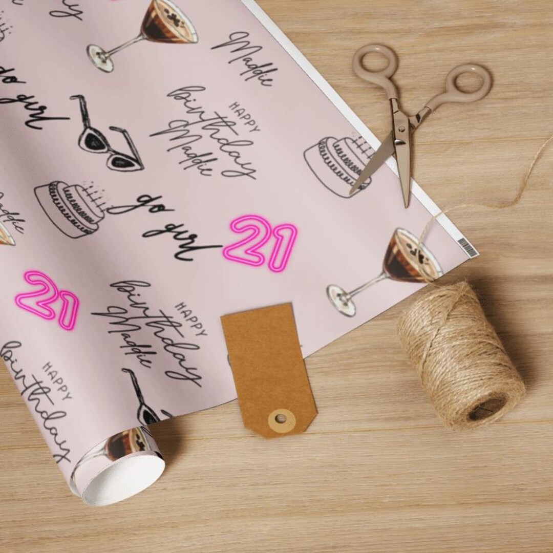 Personalized 21st Birthday Wrapping Paper, Custom Name Gift Wrap, Pink ...