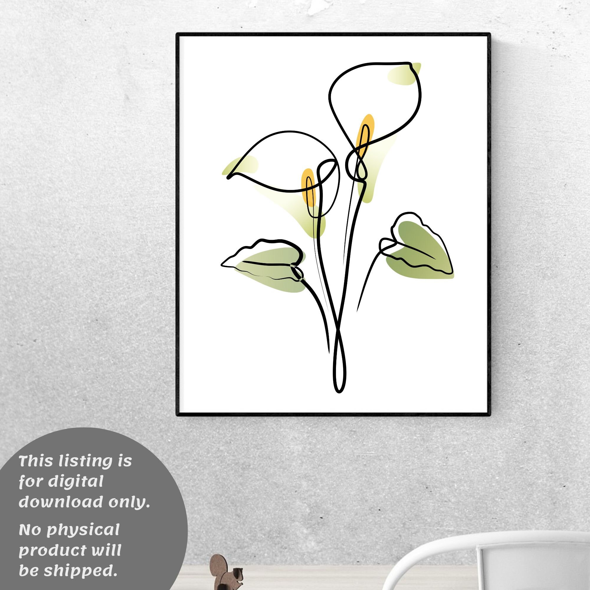 Wall Art Digital, One Line Calla Lily Art, Botanical Running Stroke ...