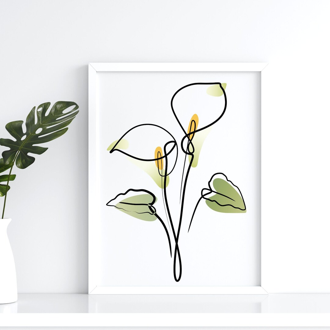 Wall Art Digital, One Line Calla Lily Art, Botanical Running Stroke ...