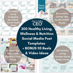 200 Healthy Living Wellness Social Media Posts, Health Canva Templates ...