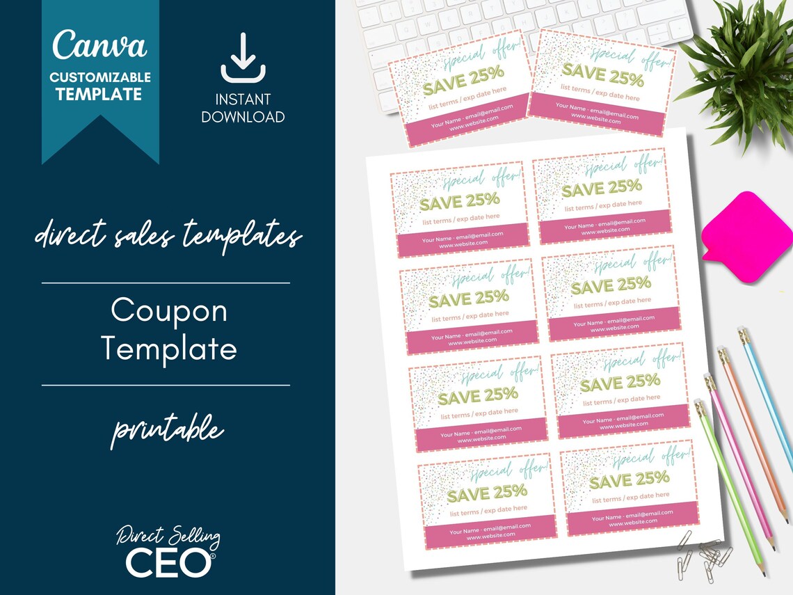 Direct Sales Editable Printable Coupon Template, Canva Coupon Template ...
