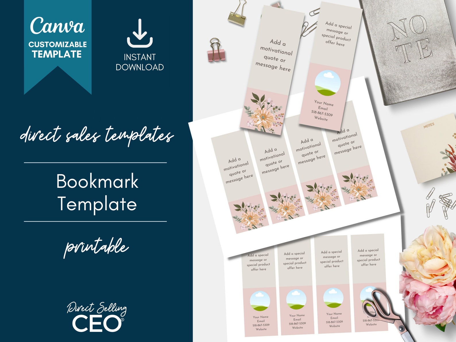 Direct Sales Editable Printable Bookmark Template, Canva Bookmark ...