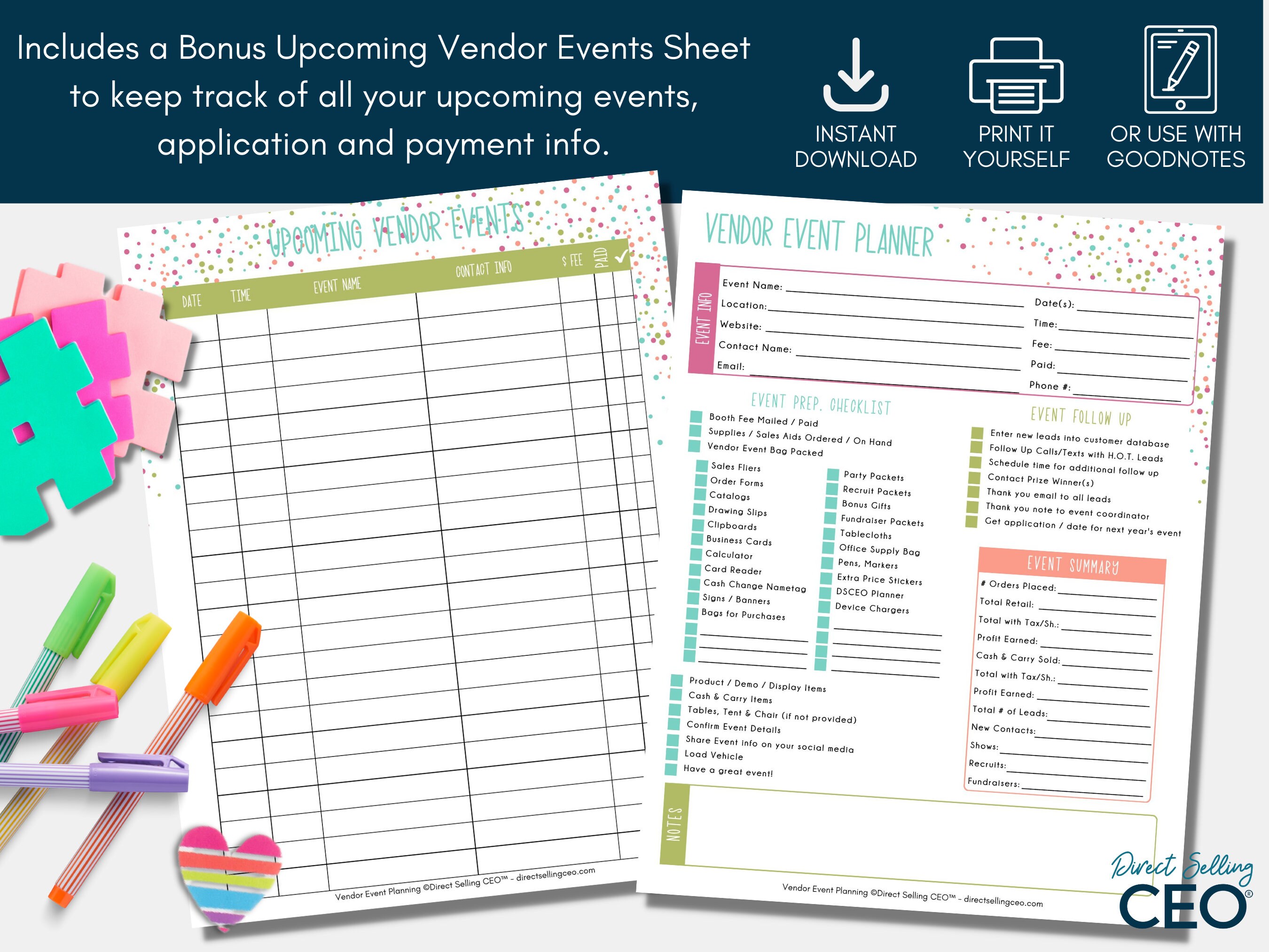 Vendor Event Checklist for Direct Sellers, Direct Sales Vendor Events ...