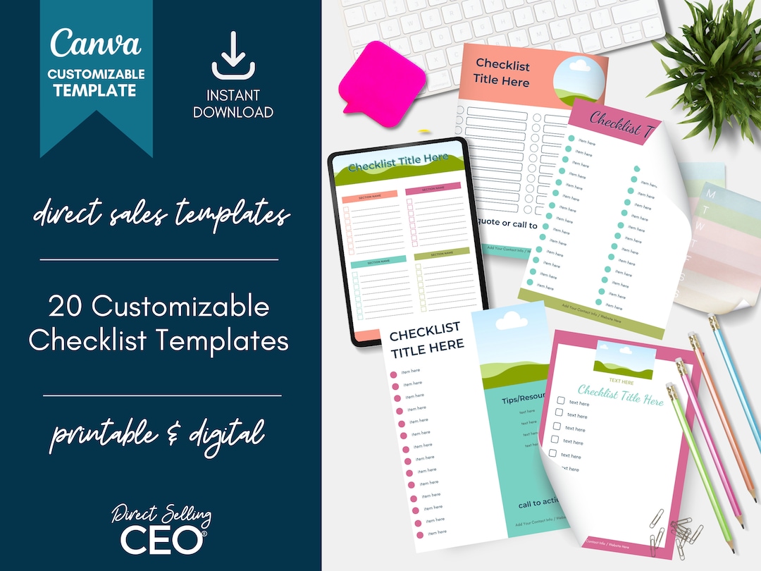 Direct Sales Checklists Templates, Lead Magnet Template, Canva ...
