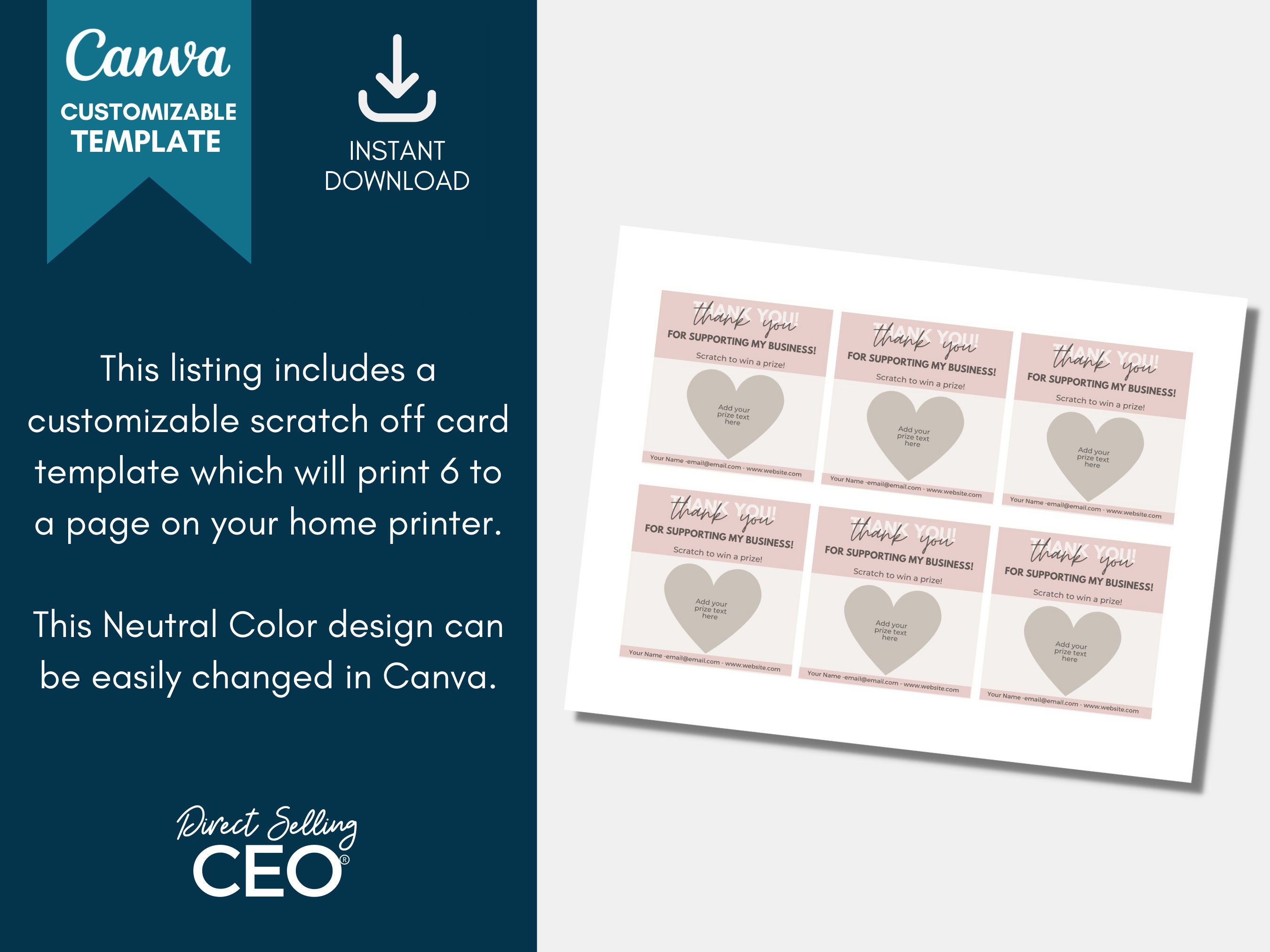 Direct Sales Square Scratch off Card Template, Printable Editable ...
