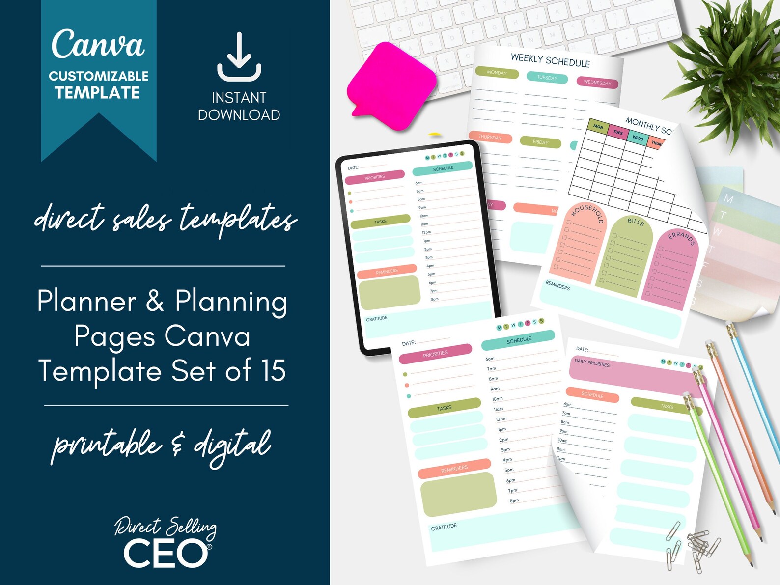 Canva Planner Template Set, Weekly Planner Template, Daily Planner ...