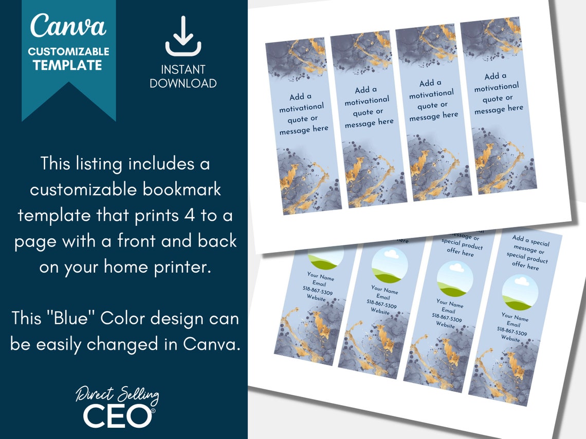 Direct Sales Editable Printable Bookmark Template, Canva Bookmark ...