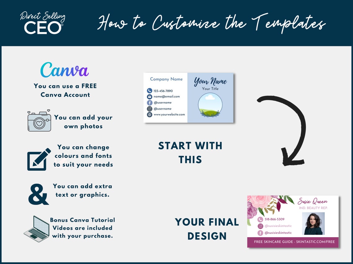 Direct Sales Business Card Canva Template, Editable Business Card ...