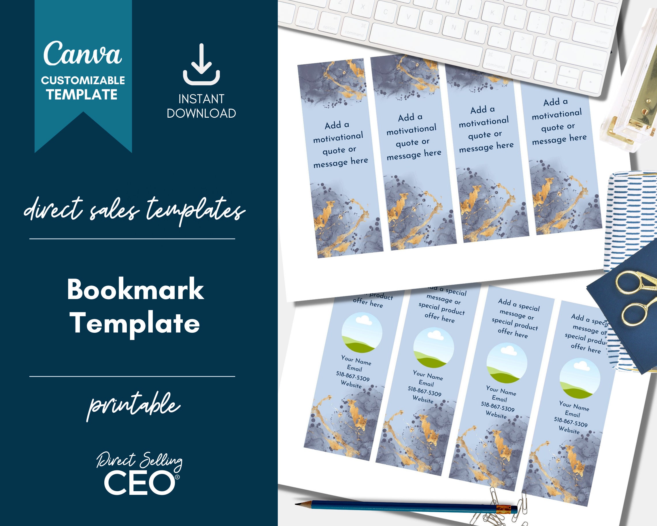 Direct Sales Editable Printable Bookmark Template, Canva Bookmark ...
