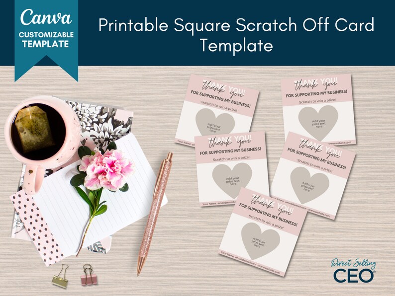 Direct Sales Square Scratch off Card Template, Printable Editable ...
