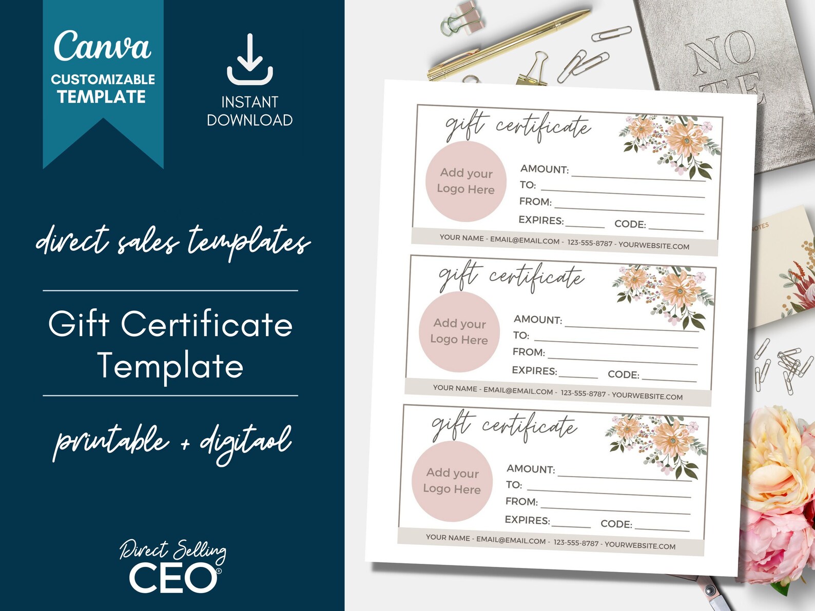Direct Sales Gift Certificate Canva Template, Editable Gift Certificate ...