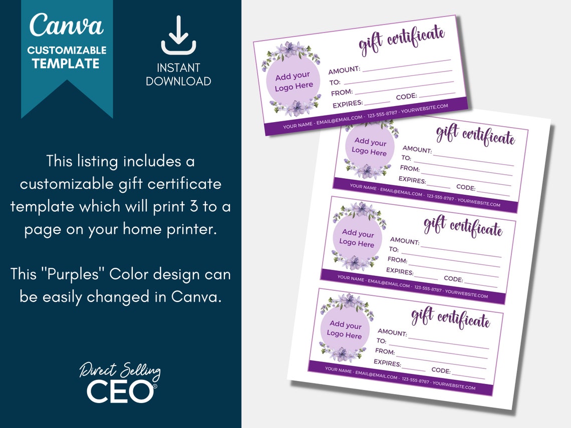 Direct Sales Gift Certificate Canva Template, Editable Gift Certificate ...