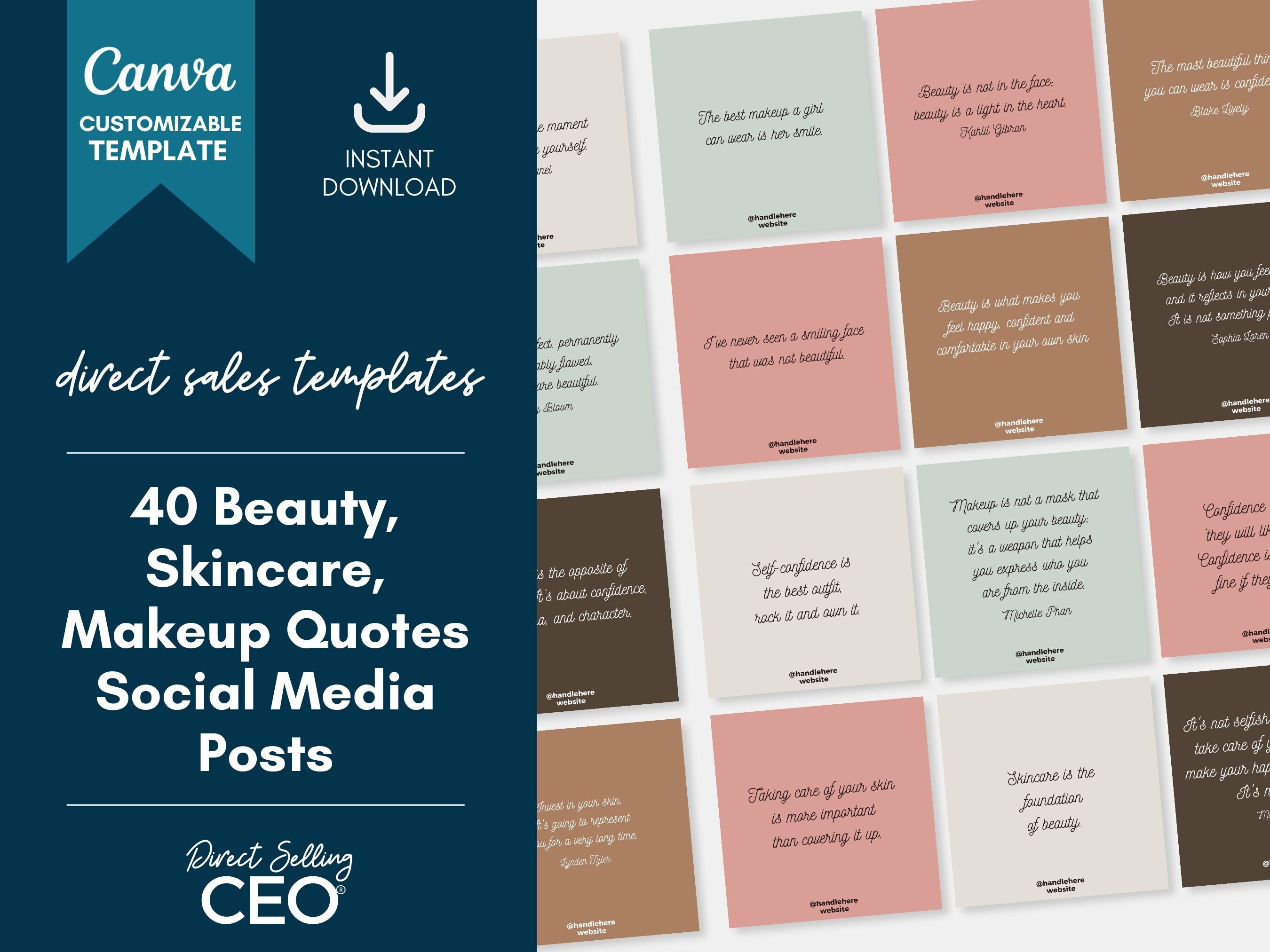 40 Beauty Quotes Instagram Canva Templates, Makeup Social Media Posts ...