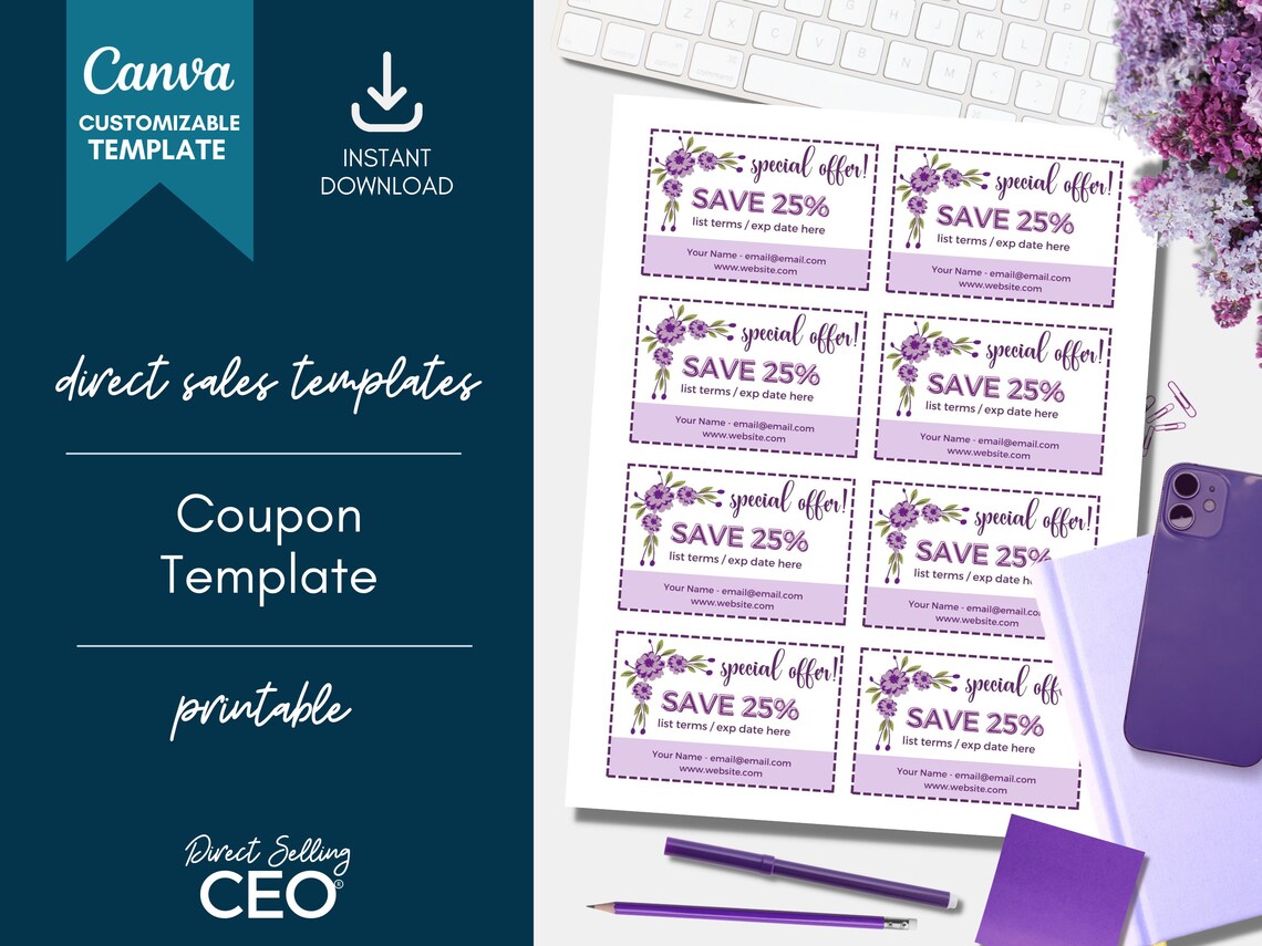 Direct Sales Editable Printable Coupon Template, Canva Coupon Template ...