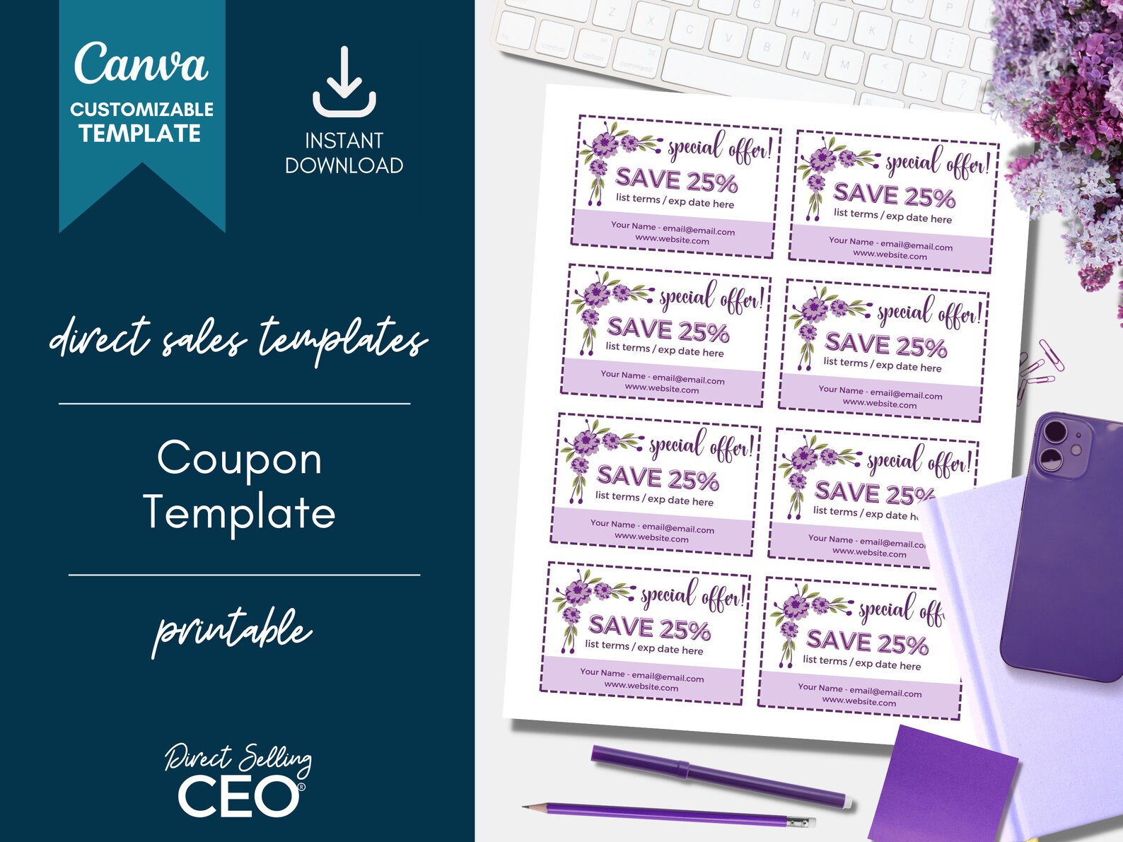 Direct Sales Editable Printable Coupon Template, Canva Coupon Template ...