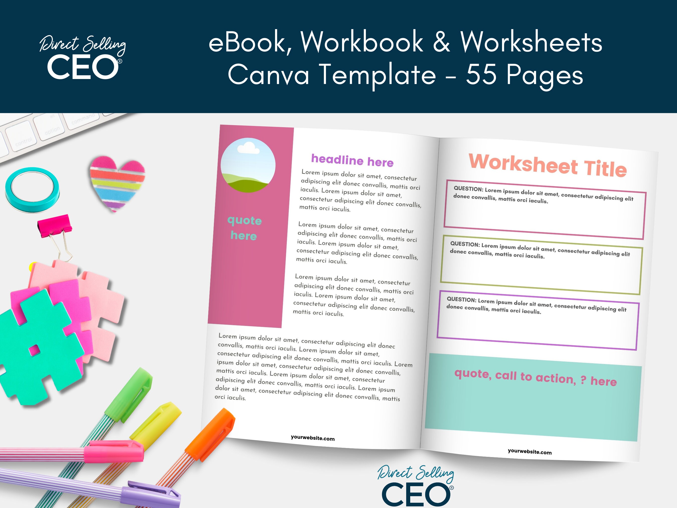 Ebook Workbook Worksheet Canva Template, Direct Sales Templates, Lead ...