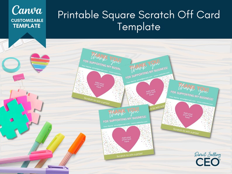 Direct Sales Square Scratch off Card Template, Printable Scratch off ...