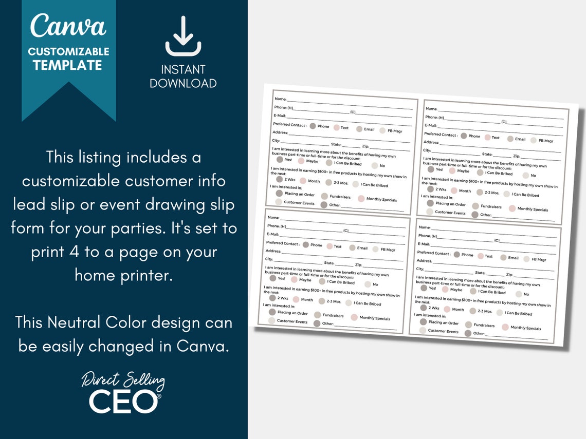 Direct Sales Printable Customer Info Form, Event Survey Form Printable ...