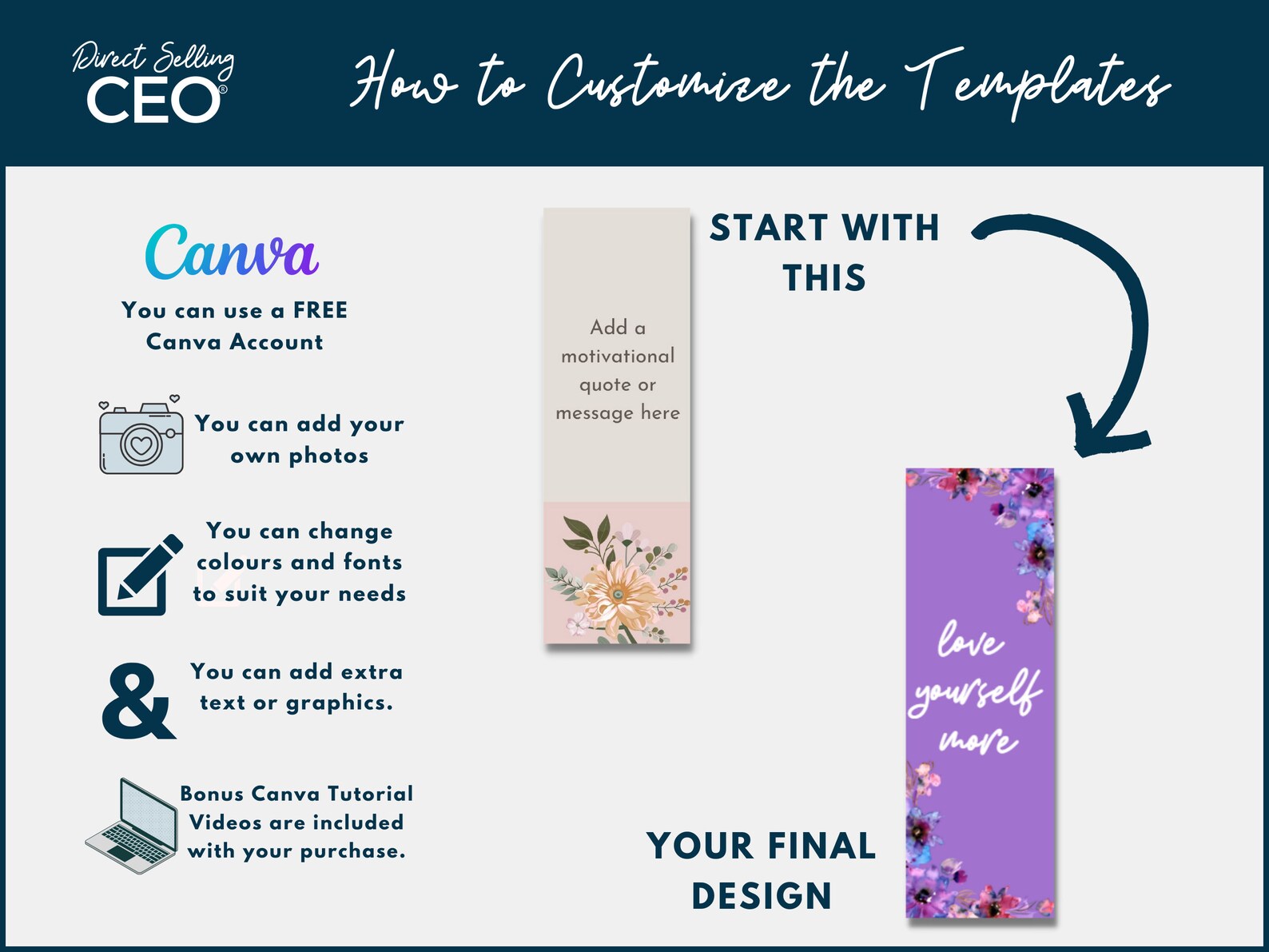 Direct Sales Editable Printable Bookmark Template, Canva Bookmark ...