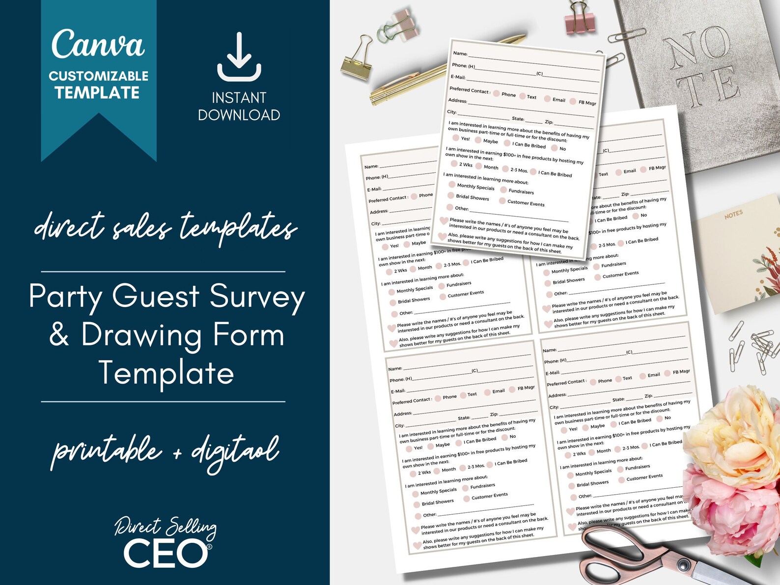 Direct Sales Party Guest Survey Printable, Customer Lead Form, Party ...