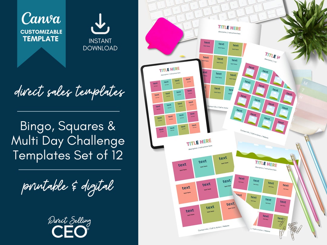 Direct Sales Bingo Squares Multi-day Challenge Canva Template Colorful ...