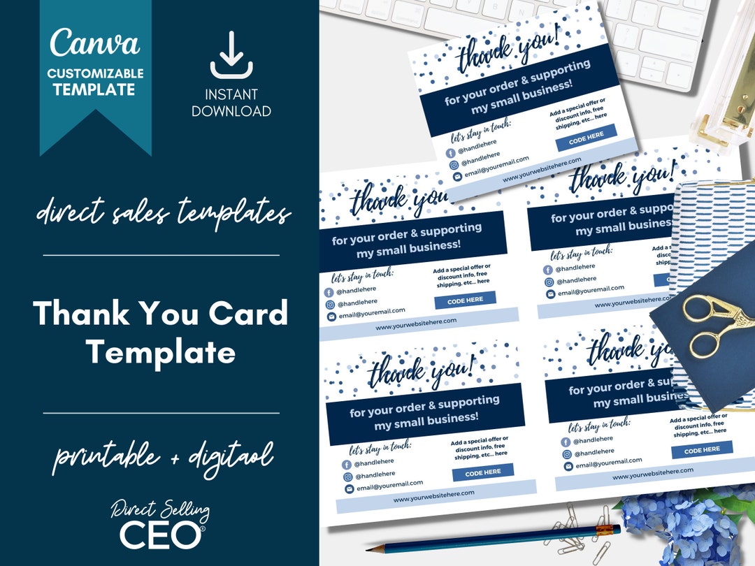 Thank You Card Canva Template, Printable Thank You Cards, Direct Sales ...
