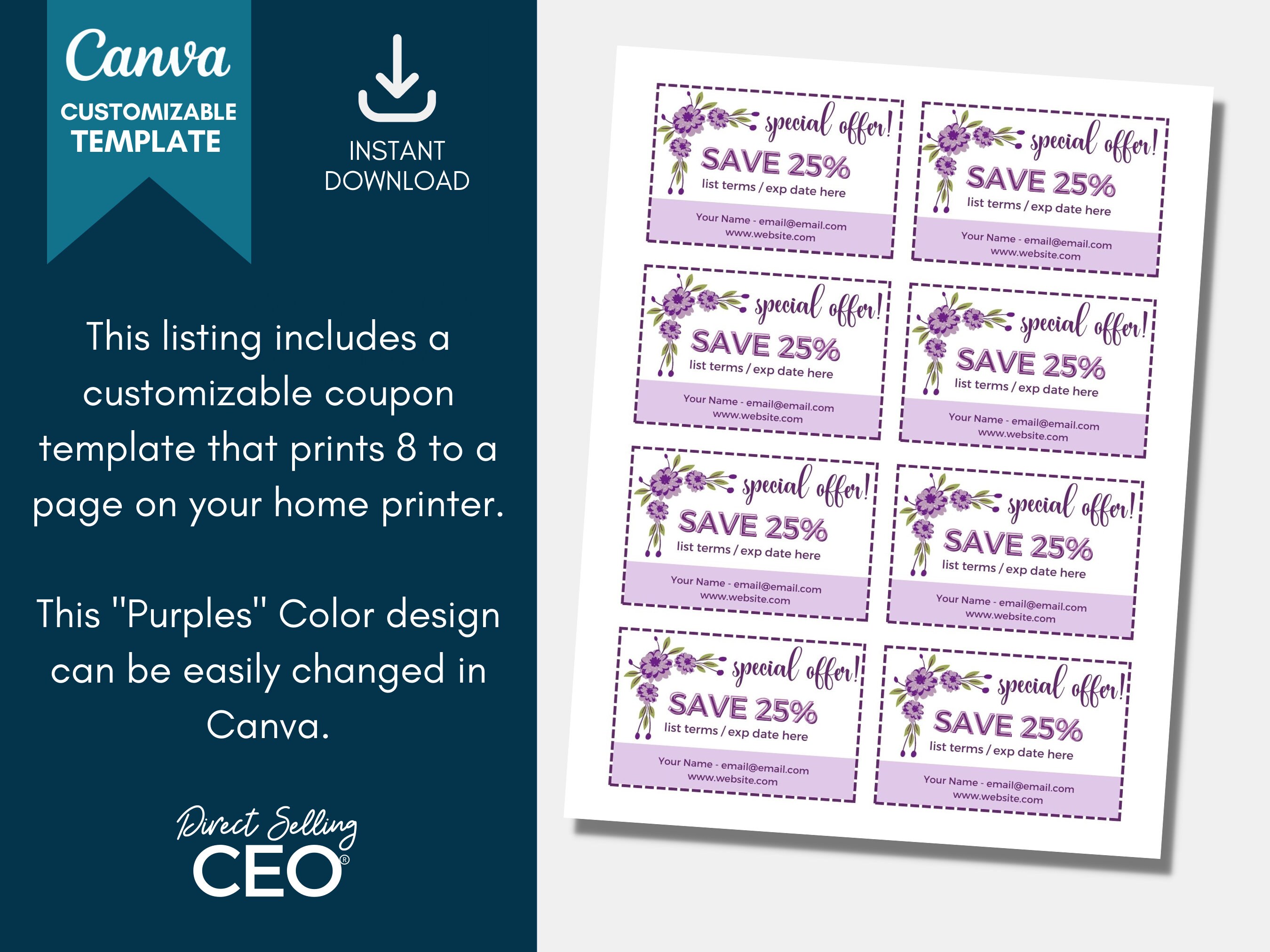 Direct Sales Editable Printable Coupon Template, Canva Coupon Template ...