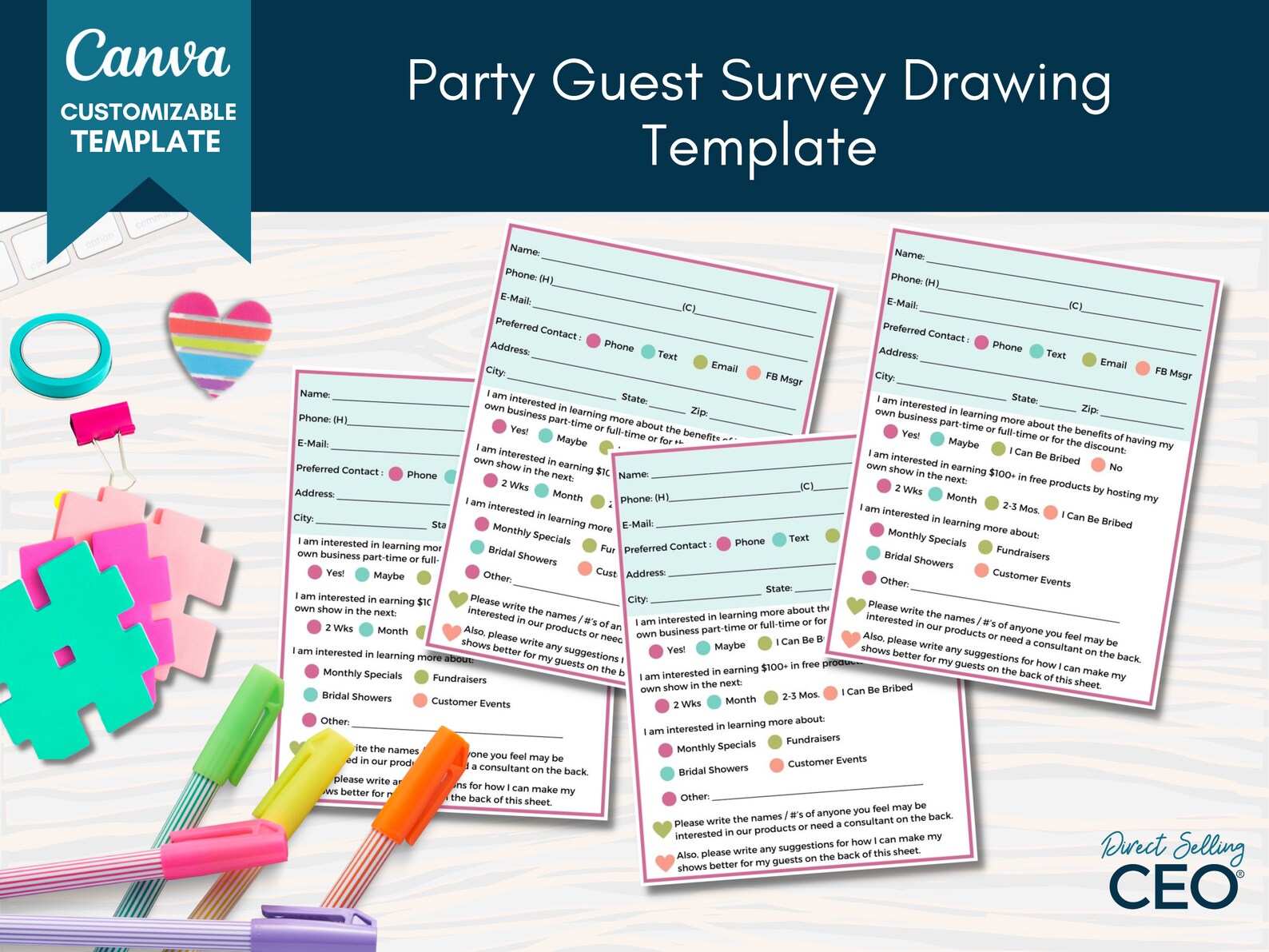 Direct Sales Party Guest Survey Printable, Customer Lead Form, Party ...