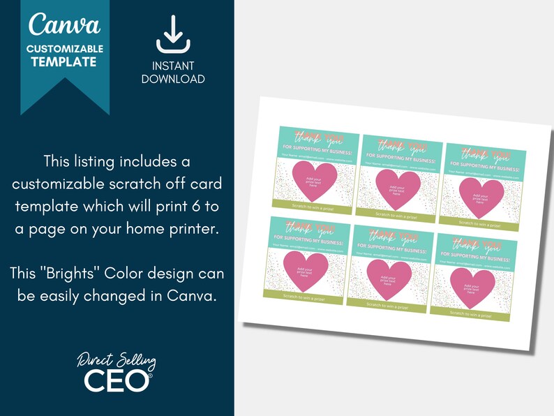 Direct Sales Square Scratch off Card Template, Printable Scratch off ...