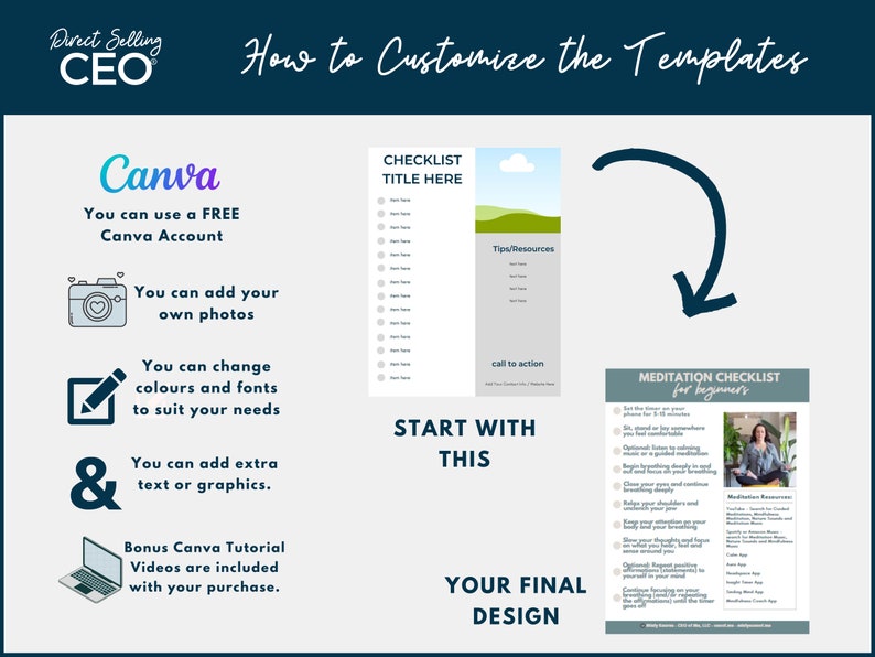 Direct Sales Checklists Templates, Lead Magnet Template, Canva ...