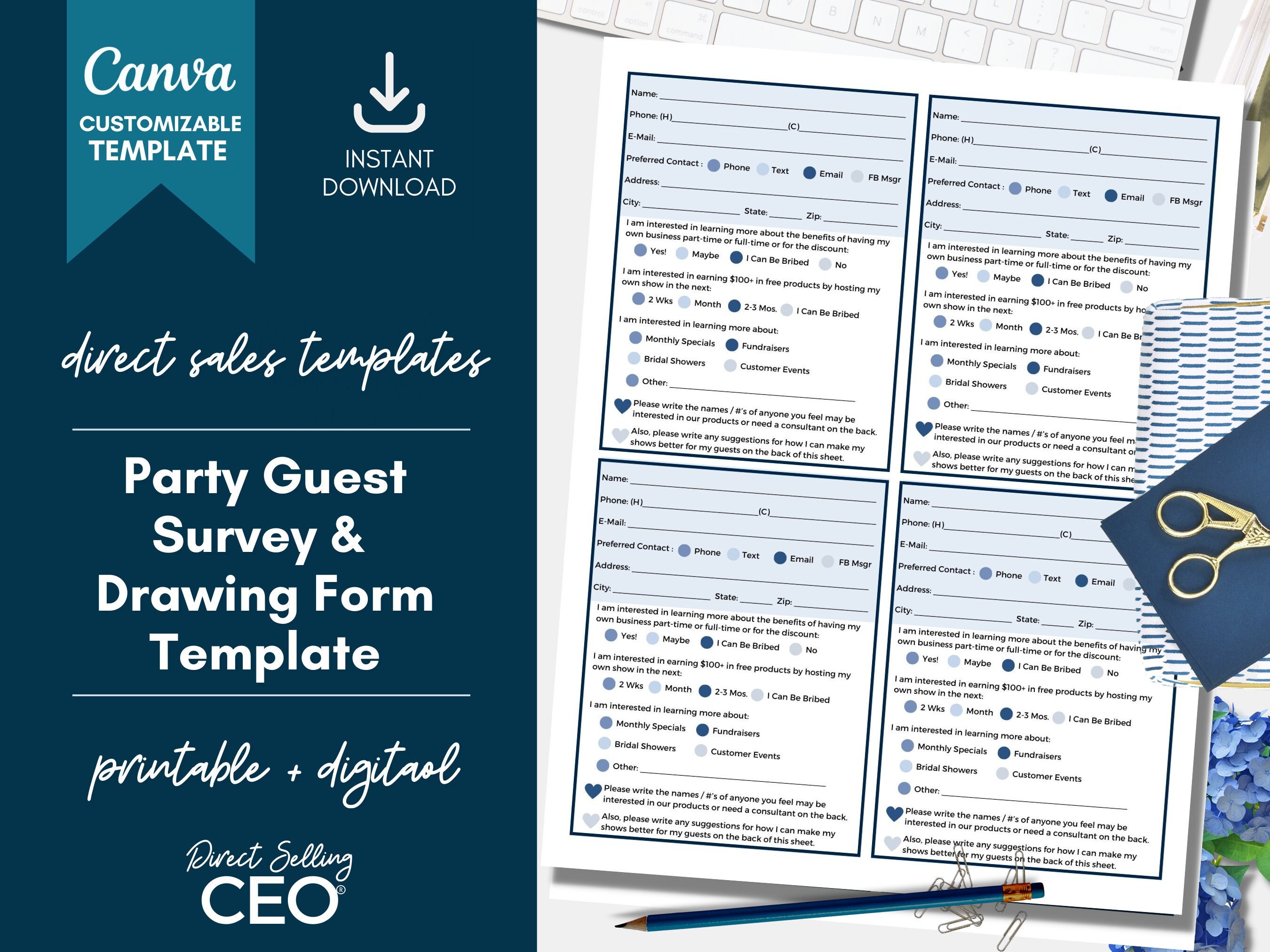 Direct Sales Party Guest Survey Printable, Customer Lead Form, Party ...
