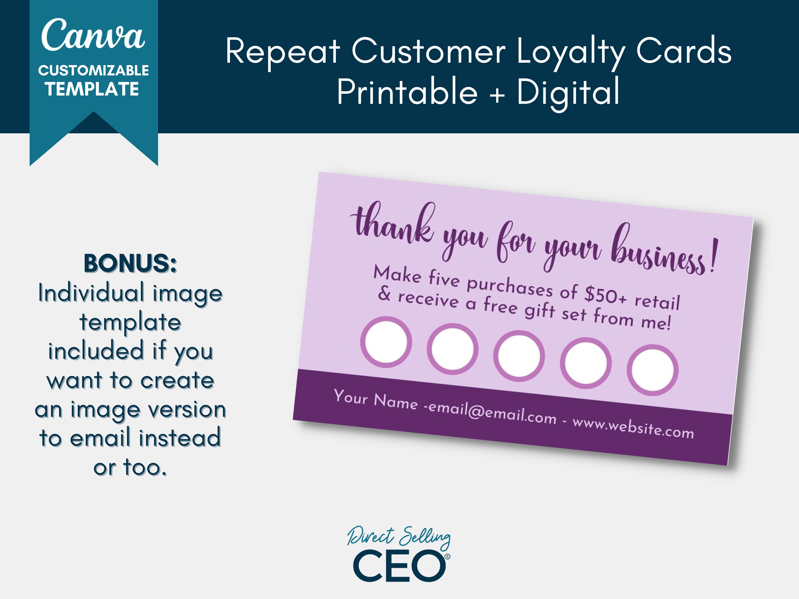 Direct Sales Repeat Purchase Loyalty Card Template, Editable Loyalty ...