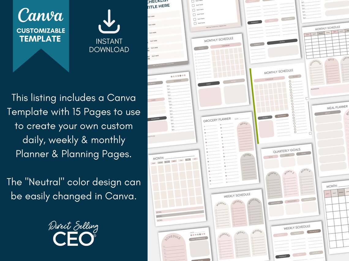 Canva Planner Template Set, Weekly Planner Template, Daily Planner ...