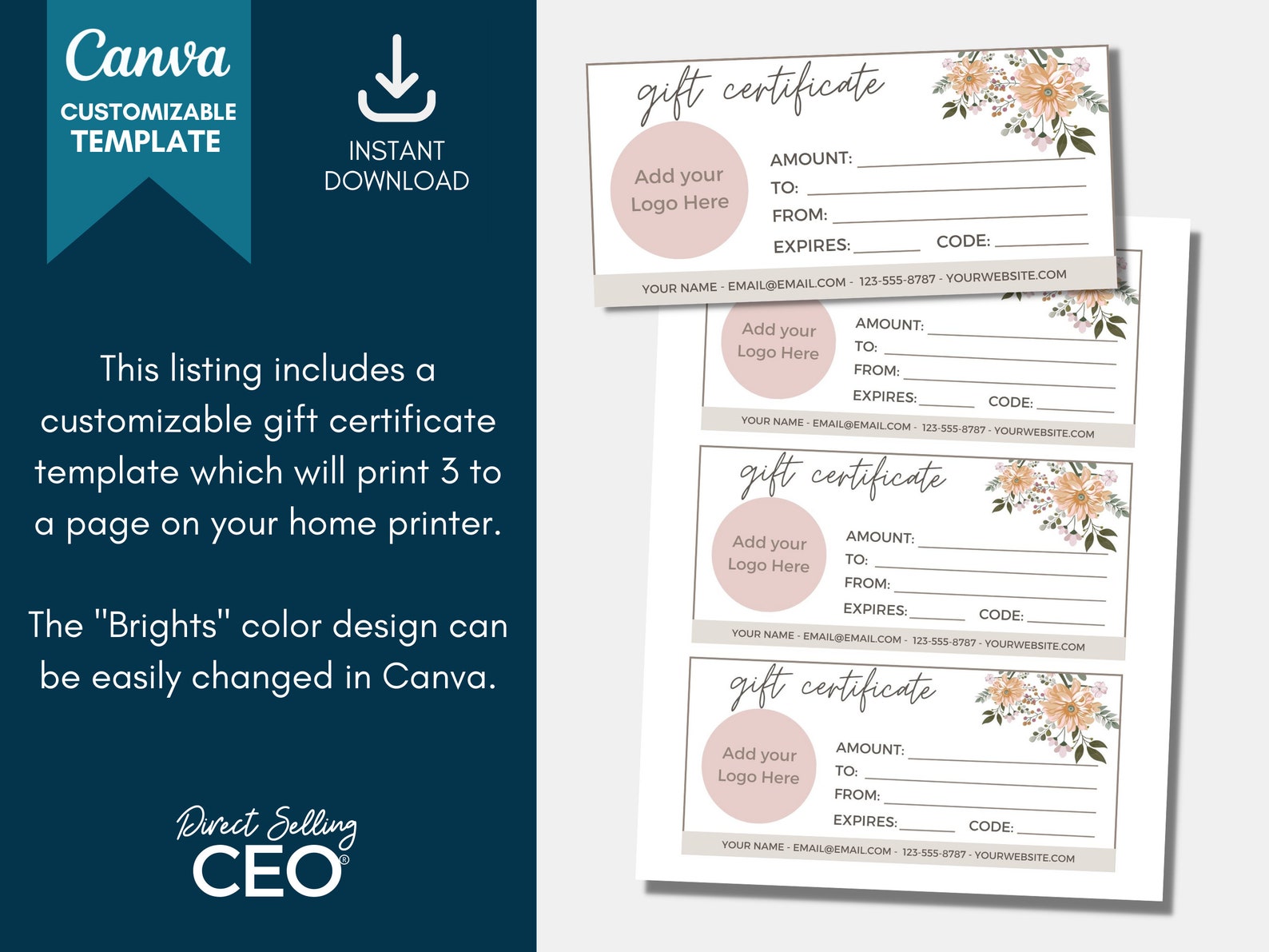 Direct Sales Gift Certificate Canva Template, Editable Gift Certificate ...