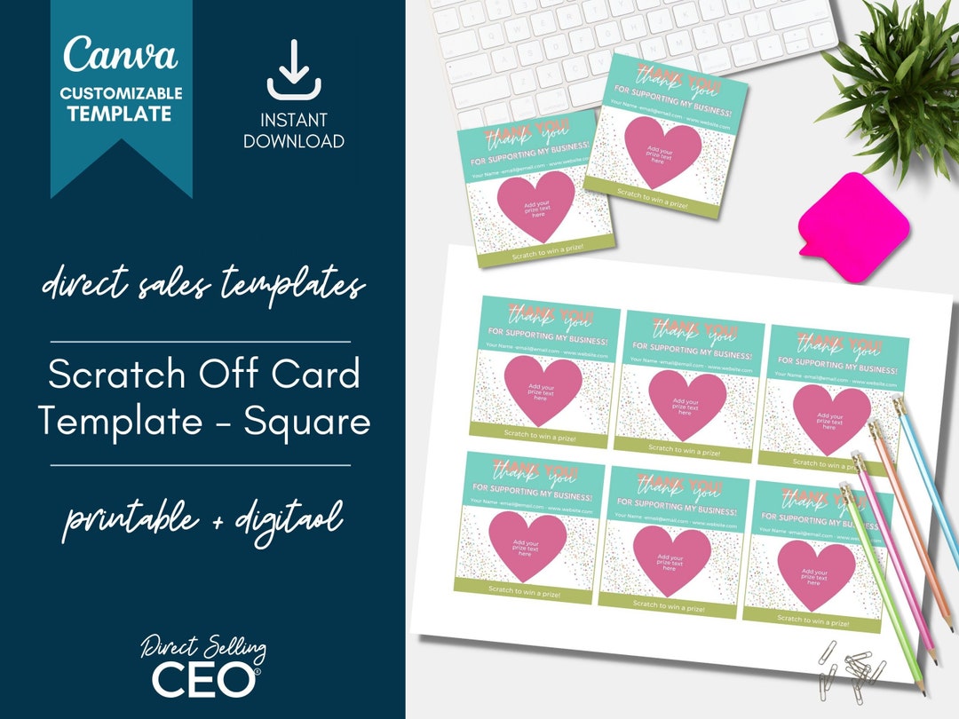 Direct Sales Square Scratch off Card Template, Printable Scratch off ...