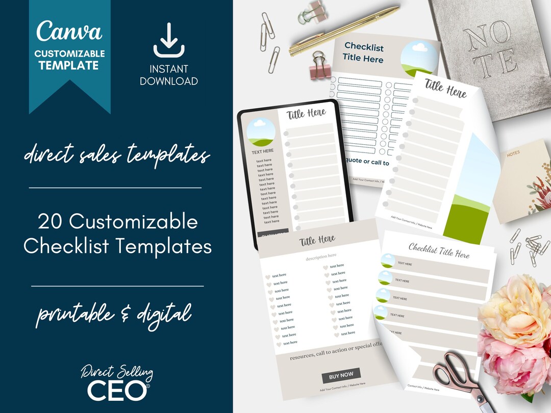 Direct Sales Checklists Templates, Lead Magnet Template, Canva ...