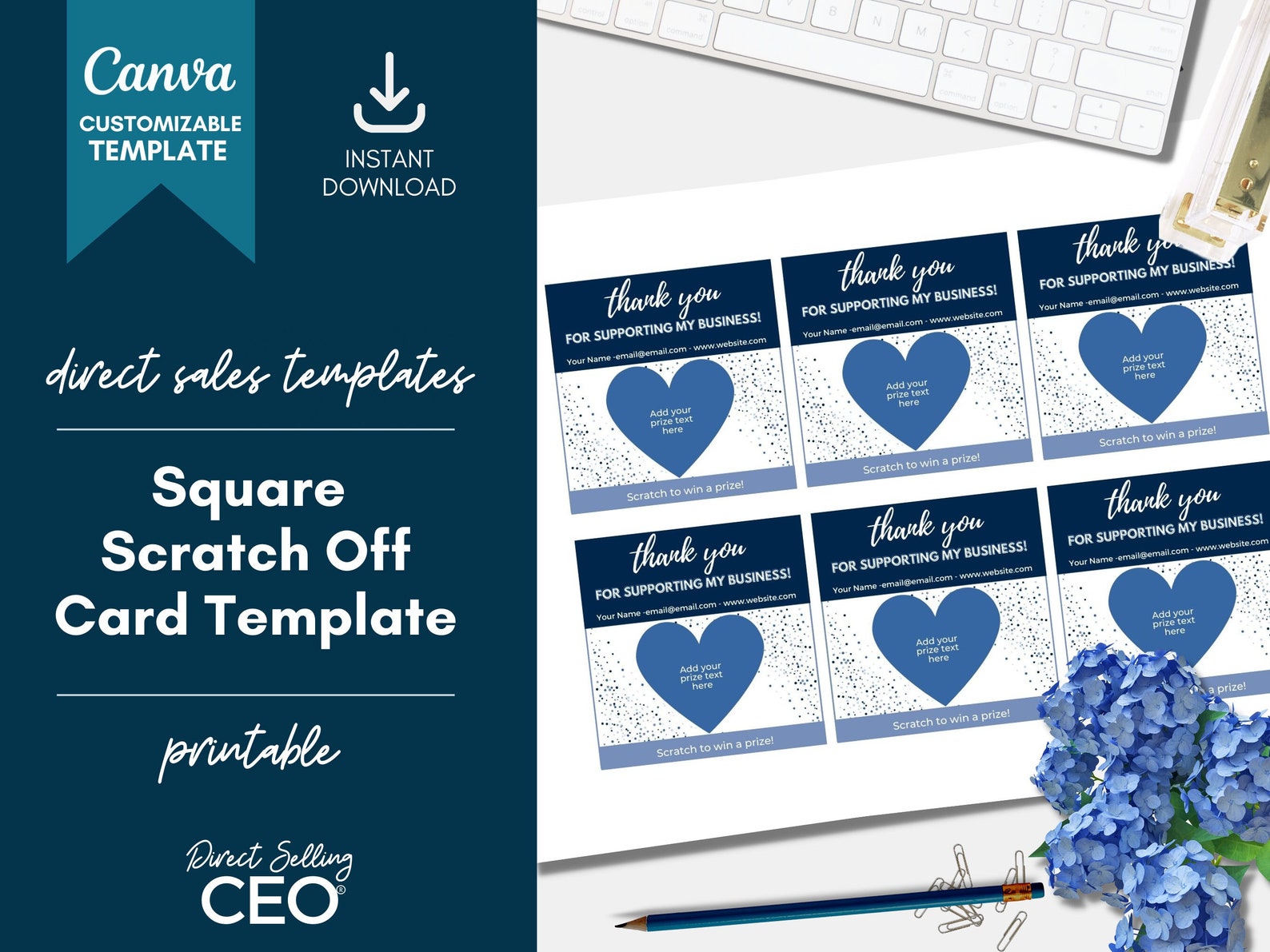 Direct Sales Square Scratch off Card Template, Printable Scratch off ...