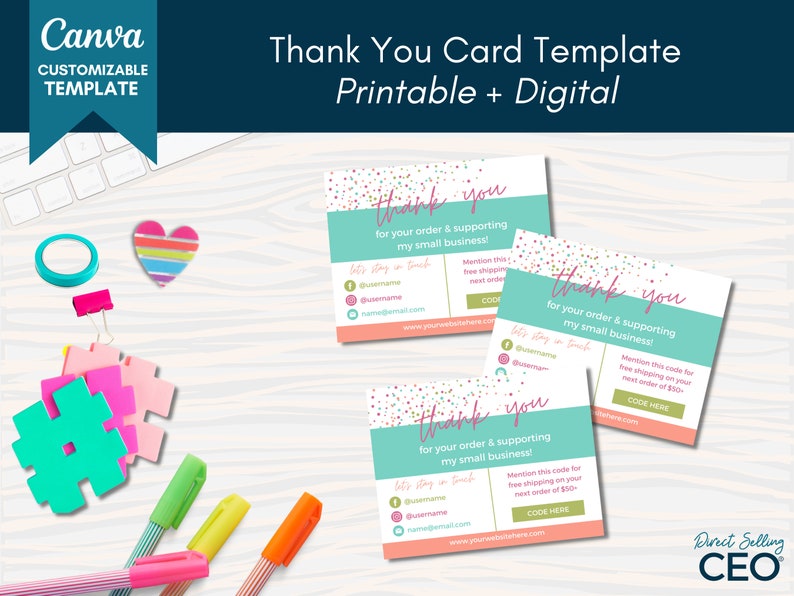 Thank You Card Canva Template, Printable Thank You Card, Editable Thank ...