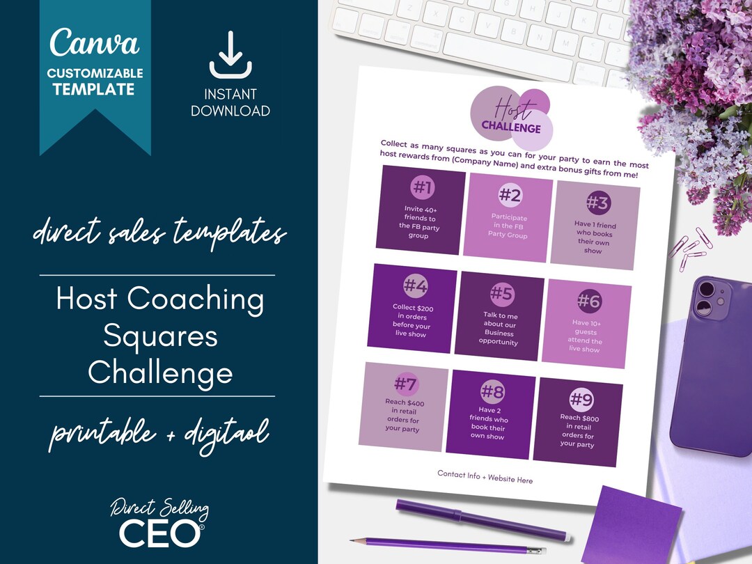 Direct Sales Host Coaching Squares Challenge, Host Coaching Printable ...