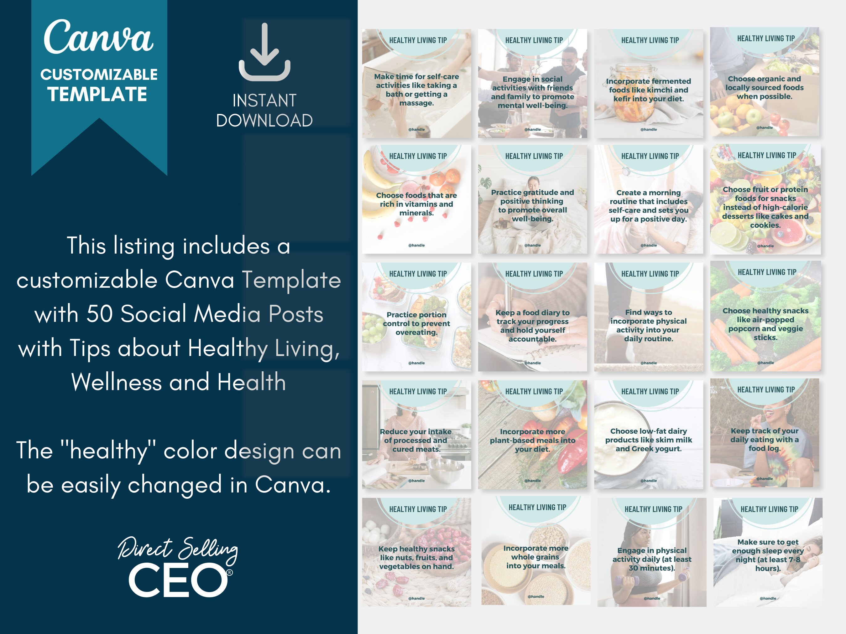 50 Healthy Living Wellness Tips Social Media Posts, Health Canva ...