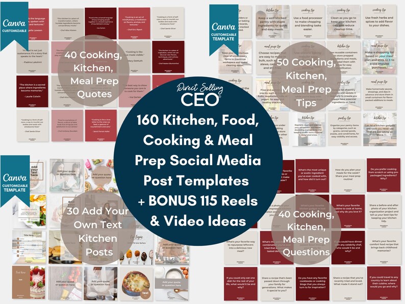 160 Cooking Food Kitchen Instagram Canva Templates, Meal Prep Social ...