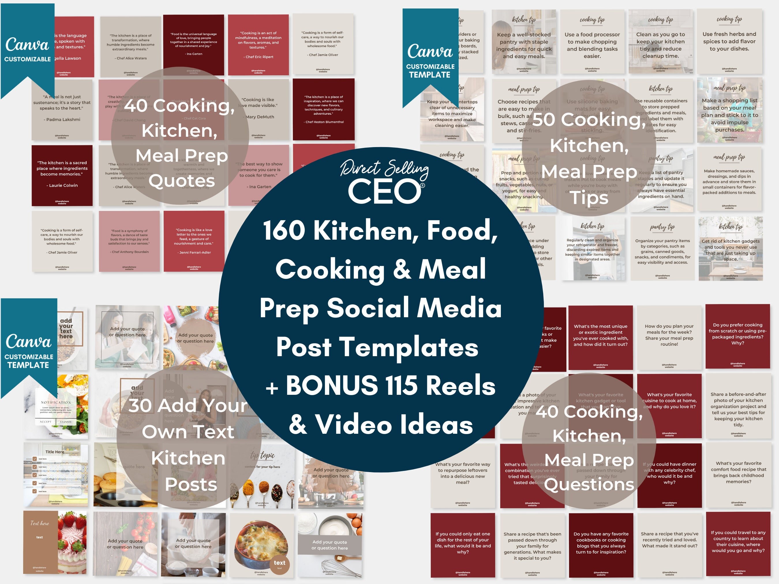 160 Cooking Food Kitchen Instagram Canva Templates, Meal Prep Social ...