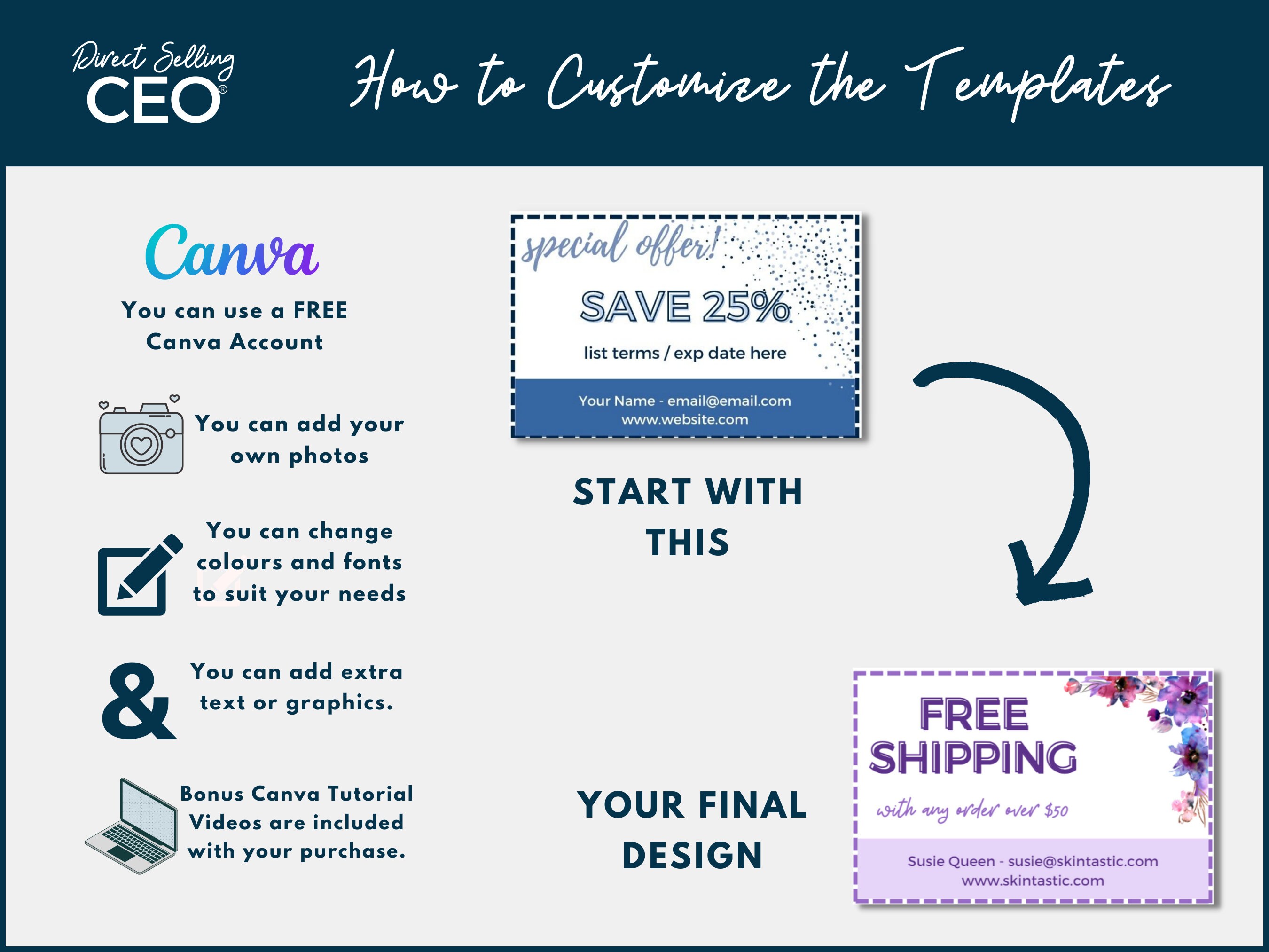 Direct Sales Editable Printable Coupon Template, Canva Coupon Template ...