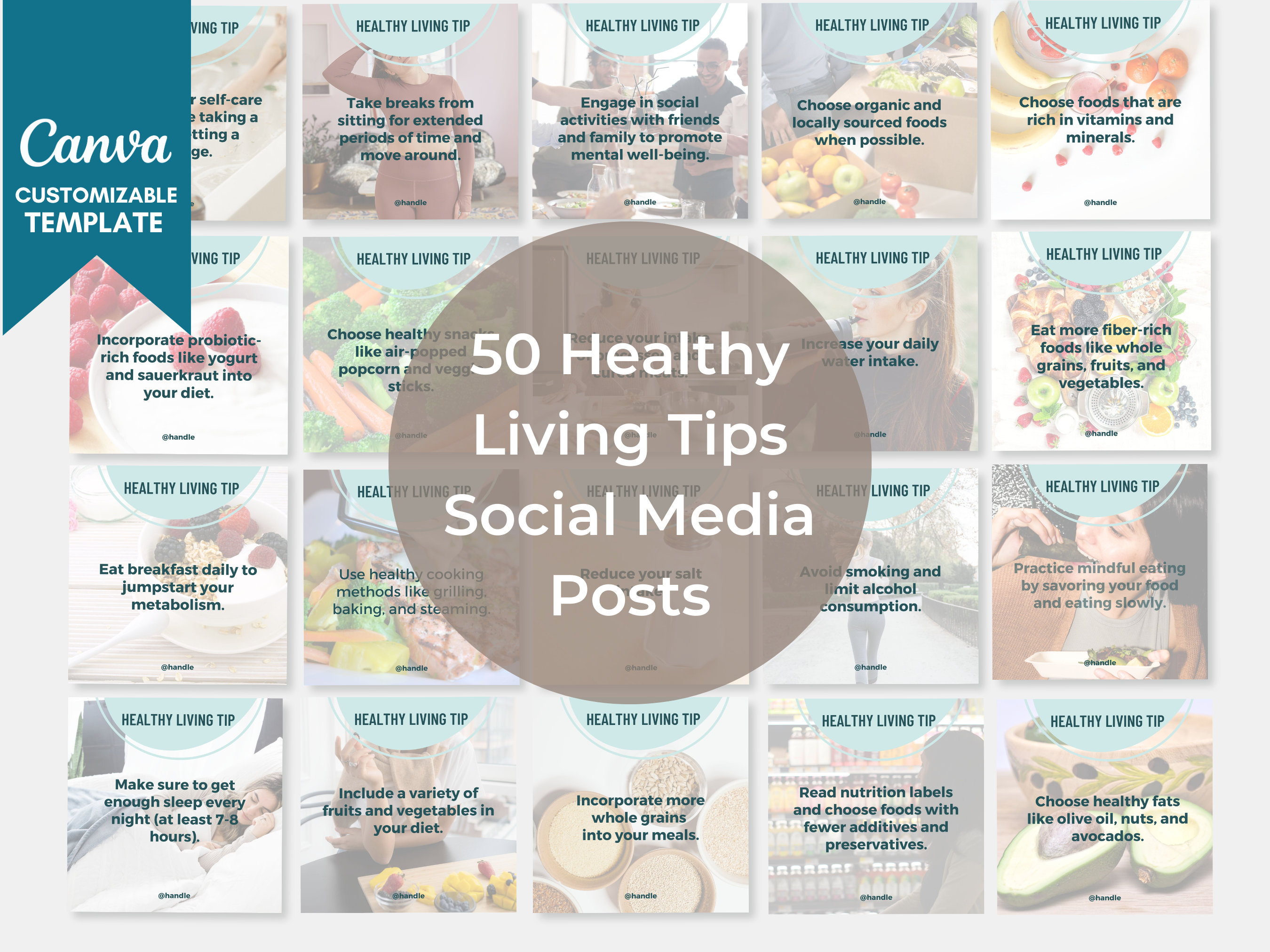 200 Healthy Living Wellness Social Media Posts, Health Canva Templates ...