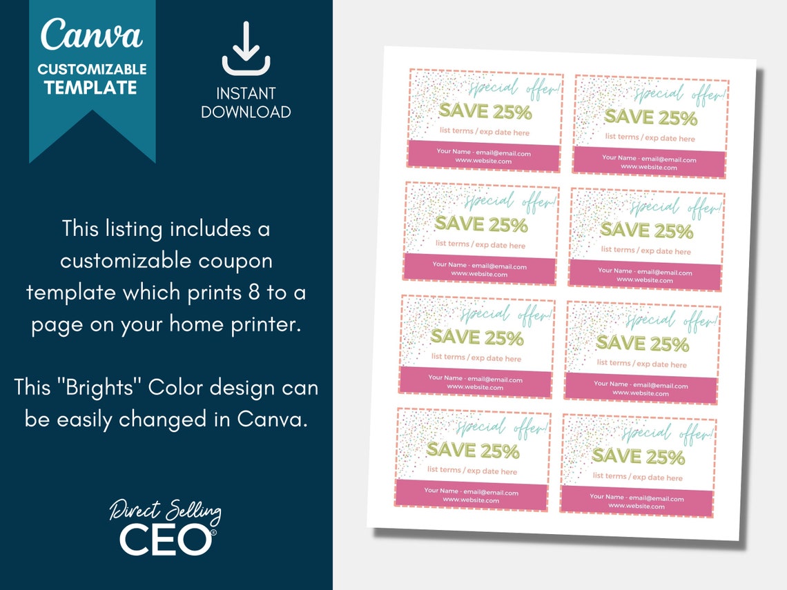 Direct Sales Editable Printable Coupon Template, Canva Coupon Template ...