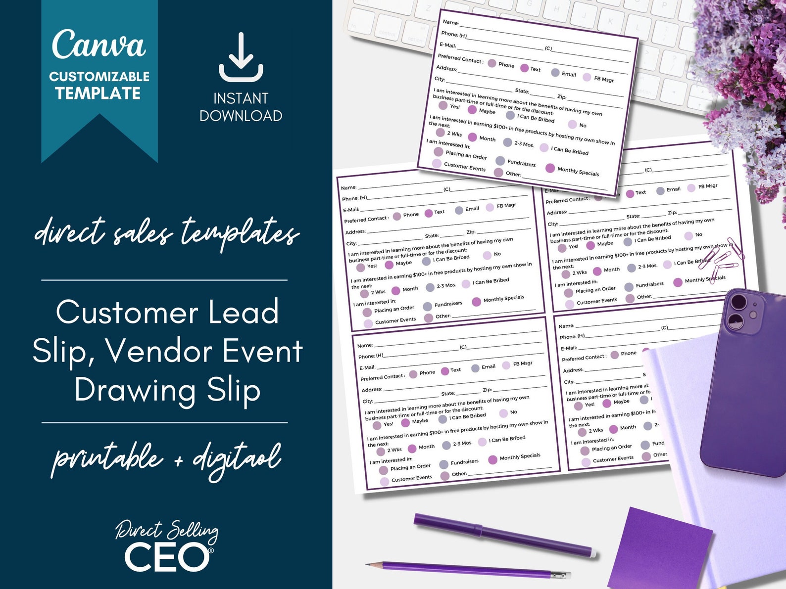 Direct Sales Printable Customer Info Form, Event Survey Form Printable ...