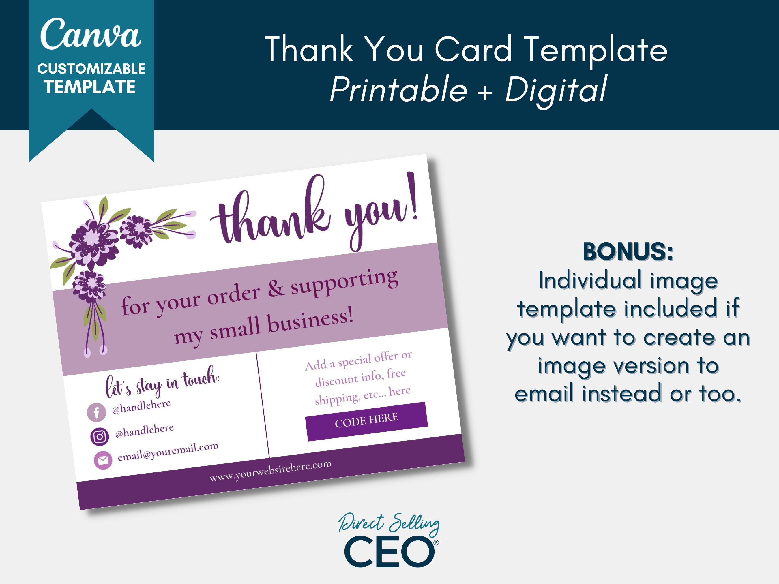 Thank You Card Canva Template, Printable Thank You Cards, Direct Sales ...