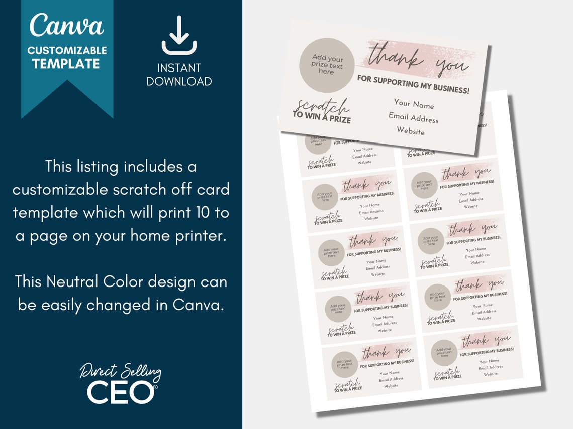 Direct Sales Scratch off Card Template, Printable Scratch off Card ...
